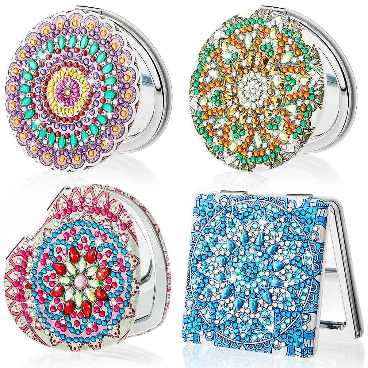 Marsui 4 Pcs Diamond Painting Compact Mirror Art Kits for Adults DIY Pocket Mirror Art Cover Portable Folding Purse Looking Glass for Women(Mandala)