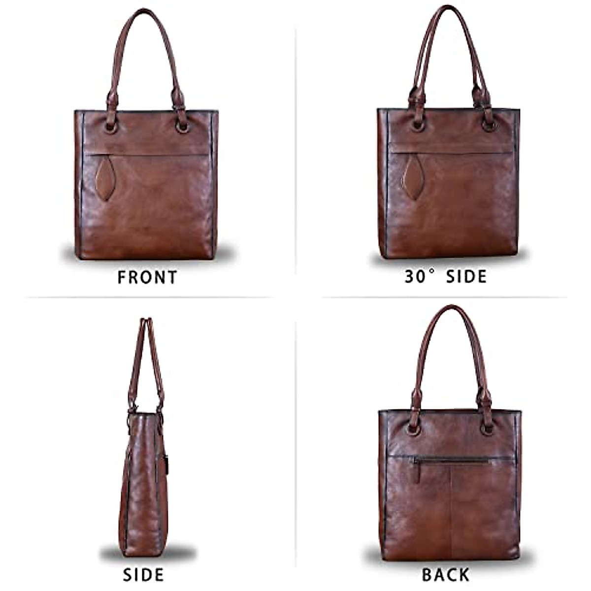 Genuine Leather Handbag Purses for Women Top Handle Bag Lady Work Tote Bags Retro Satchel (Coffee)