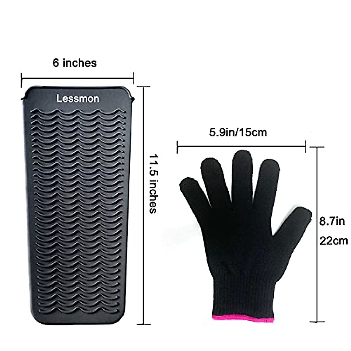 Heat Resistant Mat Pouch and Heat Resistant Glove for Curling Irons, Hair Straightener, Flat Irons and Other Hair Styling Tools 11.5" x 6", Black