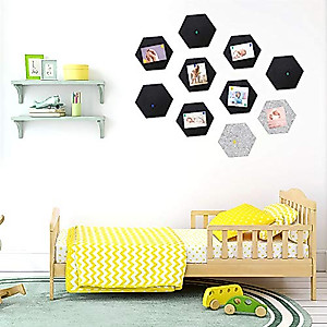 Cork Board Tiles Bulletin Board, 10Pcs Hexagon Felt Memo Board, Cute Picture Pin Board with 20 Pcs Push Pins, Decoration for Home Office Classroom Wall 6.8 x 5.9 x 0.25 inch