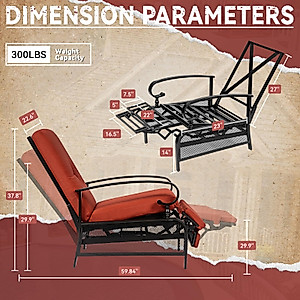 Patiomore 2 Pack Patio Adjustable Lounge Chair, Outdoor Recliner Metal Automatic Chaise Chair with Removable Cushions, Red