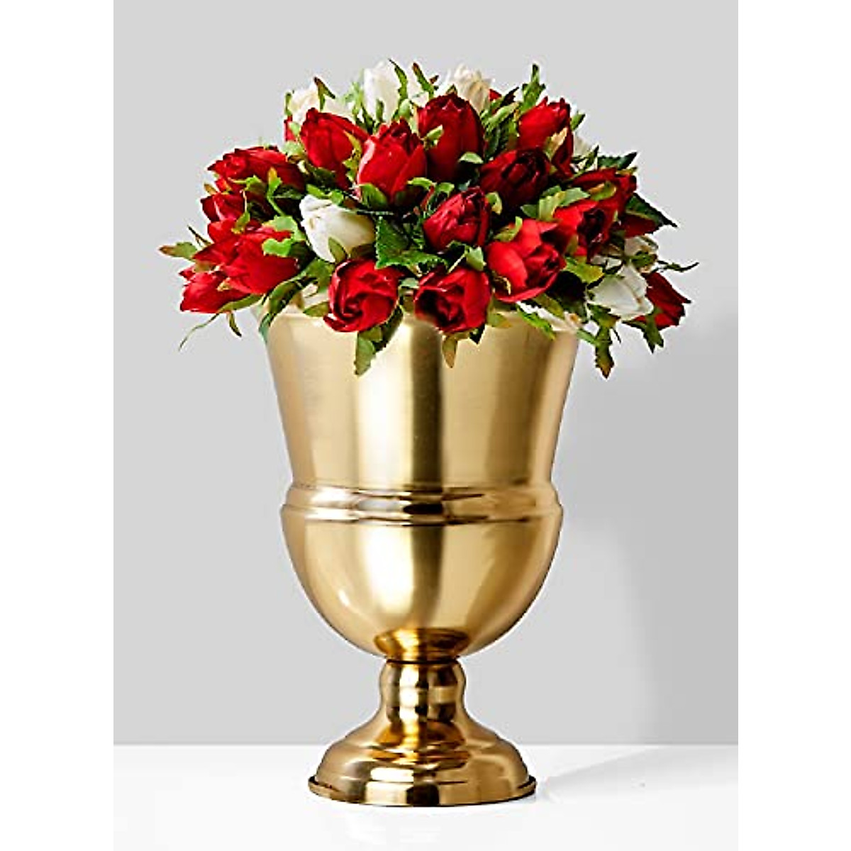 Serene Spaces Living Decorative Gold Vase Urn, Gold Vases for Centerpieces, Metal Vase Use for Home Decor, Wedding, Parties, Floral Arrangements, Measures 10.25" Tall & 7.25" Diameter
