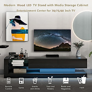 BAMACAR Black TV Stand For 80 75+ 75 70 Inch TV, Black TV Console For 75+ Inch TV, Entertainment Center For 75 75+ 80 Inch TV Stands For Living Room 75 75+ 80 Inch, LED TV Stand 80 75 70 Inch TV Table