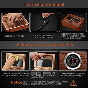 TISFA Cigar Humidor, Glass Top Cigar Box with Hygrometer Humidifier and Divider, Desktop Cedar Wood Storage Case Holds 20-30 Cigars