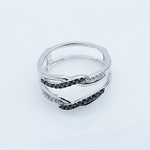 Dazzlingrock Collection 0.25 Carat (ctw) Round Black & White Diamond Twisted Swirl Double Guard Wedding Band for Women in 14K White Gold, Size 6.5