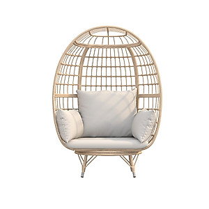 wallowsun Oversized Wicker Egg Chair,All-Weather Indoor Outdoor Lounge Chairs with 4 Cushions, 460lb Capacity,Egg Basket Chair for Patio Backyard Balcony Living Room