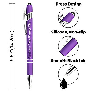 GIFTSDIY Personalized Pens with Stylus,Custom Engraving Ballpoint Pens,Imprinted with Your Logo or Message for Christmas, Graduation And Birthday,Black Ink,Medium Point (12, Purple)
