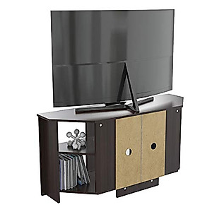 Inval Corner TV Stand with Glass Doors, Espresso