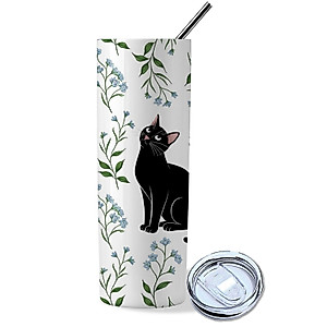 Medpol Cute black cat tumbler with lid and straw 20 oz insulated tumbler cups Cute black cat insulated travel coffee mugs for women cute sippy cups stainless insulated travel cups