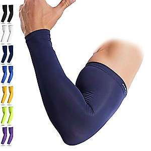 HiRui Arm Compression Sleeves for Men Women Youth Kids, UV Protection 20-30mmHG Support for Running Cycling Basketball Golf Tattoo Cover, Breathable Moisture-Wicking (Navy Blue, X-Large)