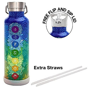 Rehydrate Pro 25oz Insulated Water Bottle with Straw, Bonus Lids and Leak Proof Flask to Keep Liquids Hot or Cold- Triple Wall Vacuum Water Bottle Insulated, Perfect for Gifts