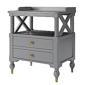 ANTSKU Wood Nightstand with 2 Drawers, Bedside Tables with 1 Shelf & Fenced Desktop, Bed Side Table & Night Stand End Table with Storage for Living Room, Bedroom, Gray, 23.6“L x 17”W x 27.5”H