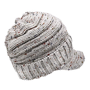 C.C Trendy Warm Oversized Chunky Soft Oversized Ribbed Slouchy Knit Hat with Visor Brim (Oatmeal)