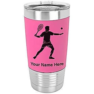LaserGram 20oz Vacuum Insulated Tumbler Mug, Tennis Player Man, Personalized Engraving Included (Silicone Grip, Pink)