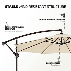 wikiwiki 10ft Patio Umbrellas Offset Outdoor Cantilever Hanging Umbrella w/Infinite Tilt, Fade Resistant Waterproof Recycled Fabric Canopy & Cross Base for Yard, Garden & Deck (Beige)