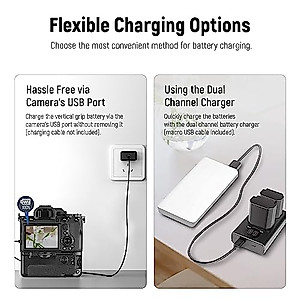 NEEWER Vertical Battery Grip Replacement for VG-C4EM with Two NP-FZ100 Batteries & Charger Kit, Compatible with Sony A7R V A7R IV A9 II A7 IV A7S III A1, BG A7IV