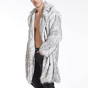 Mens Faux Fur Coat Jackets, 2023 Classic Men Winter Warm Faux Mink Long Cardigan Outwear Thicken Fluffy Fur Windproof Overcoat Full Length