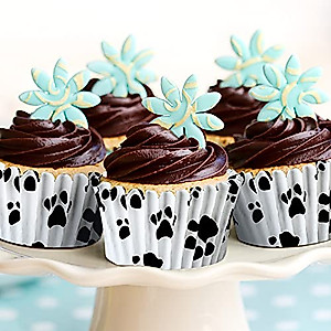 200 Pcs Paw Bone Cupcake Liners Dog Cupcake Wrappers Paw Pattern Cup Cake Holder Puppy Dog Theme Cupcake Wrappers for Baby Shower Birthday Party Supplies(Black)