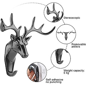 LIYJTK Antler Hanger,Animals Deer Head Hook Hanger Rack Holder Wall Mount for Home Office Room Decor(Black)