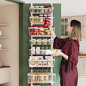 Eastherry Over The Door Organizer，8-Tier Over The Door Pantry Organizer with Adjustable Baskets，Metal Hanging Pantry Organizers and Storage for Kitchen, Back of Door Seasoning Rack (White)