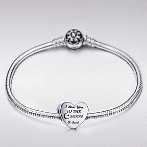 Charm Fit Pandora Charms Bracelet "I Love You to the Moon and Back" Love Heart Charms Christmas Birthday Gift (Love You to The Moon and Back)
