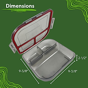 MyGo Container Large To-Go 3-Compartment Food Container, 9-3/8" X 9-3/8" X 2-1/2", Reusable, Microwave Safe, Smoke/Red