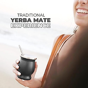 BALIBETOV Mate - Original Yerba Mate Cup, Yerba Mate Gourd with 2 Bombilla Mate - Complete Yerba Mate Set Kit includes Mate Cup and Bombilla Set, Yerba Mate Kit Set with Yerba Mate Tea Straw (Black)