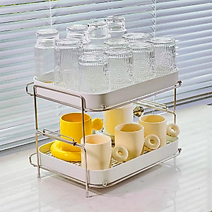 Zosenley 2-Tier Cups Mugs Drying Rack with Drain Tray , Kitchen Storage Organizer Shelf for Drinking Glass Bottle Bowls