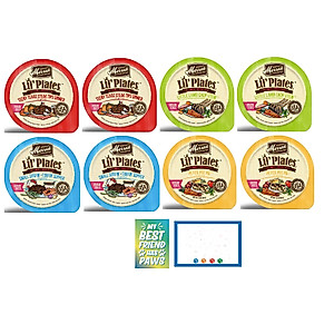 Lil' Plates Grain-Free Small Breed Wet Dog Food 8 Pack, 3.5 Oz Each, Includes: Texas Steak, Lamb Chop, Pot Pie, Surfin Turfin - Plus Fun Paw Notepad and Sticker (10 Items Total)