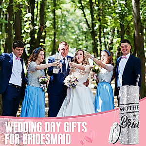 Jinei Wedding Gift Bride Tumbler 20 oz Bling Bridal Insulated Tumbler with Straw and Lid Brush Diamond Rhinestone Water Bottle for Wedding(Mother of the Bride)