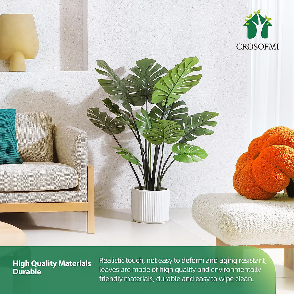 CROSOFMI Artificial Monstera Deliciosa Plant 37" Fake Tropical Palm Tree, Perfect Faux Swiss Cheese Plants in Pot for Indoor Outdoor House Home Office Garden Modern Decoration Housewarming Gift,2 Pack