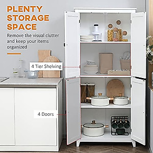 HOMCOM 72" Freestanding 4-Door Kitchen Pantry, Storage Cabinet Organizer with 4-Tiers, and Adjustable Shelves, White