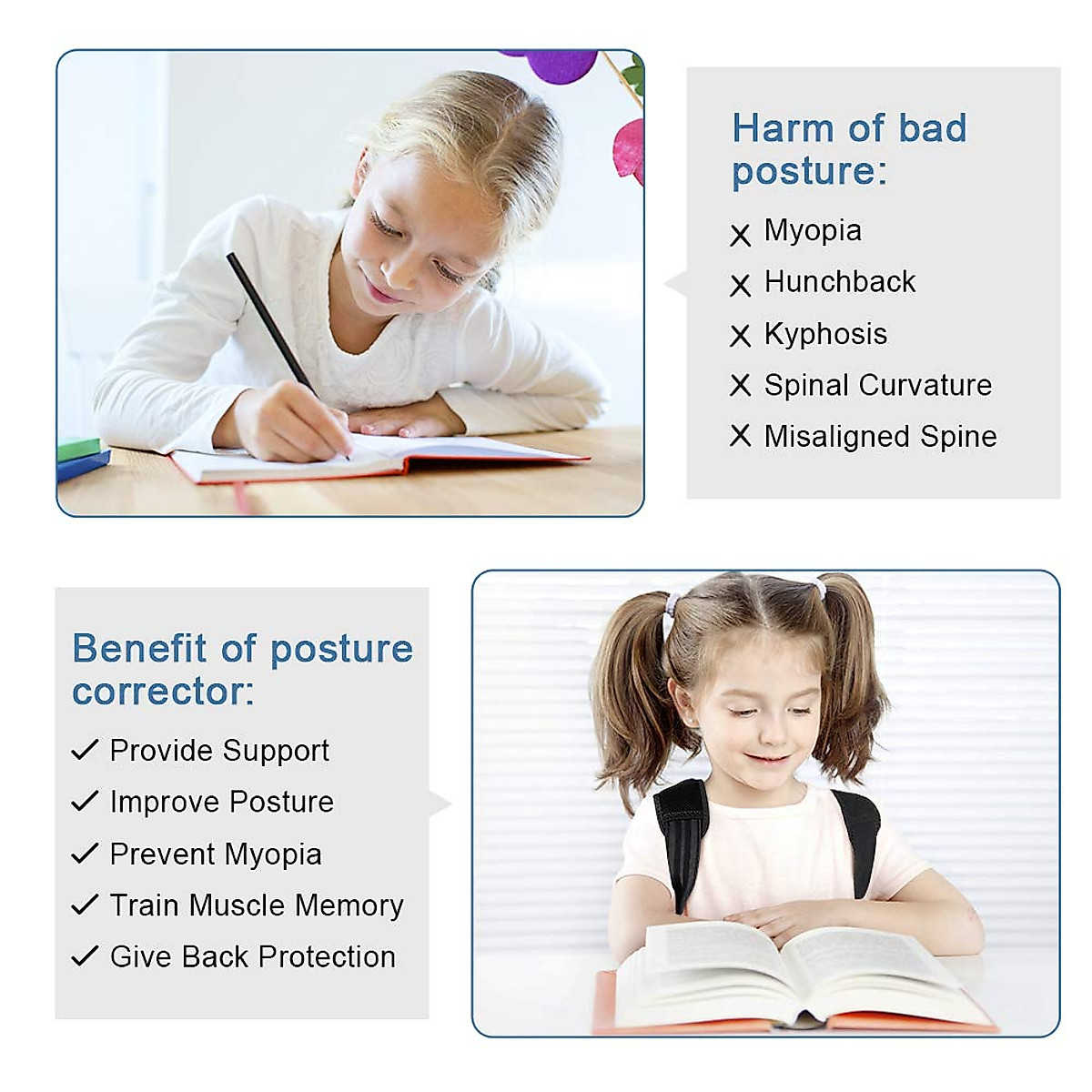 Posture Corrector for Kids, Upper Back Brace Adjustable Back Straighter with Shoulder Pads for Teenagers to Provide Spinal Support, Improve Posture and Prevent Slouching (M)