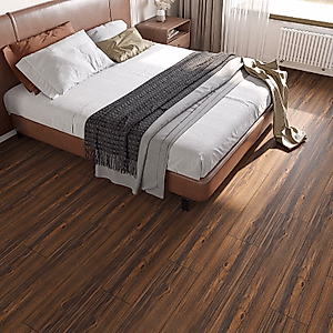 VEELIKE 6''x36'' Dark Brown Wood Vinyl Flooring Peel and Stick Floor Tile Bathroom Waterproof Wood Look Vinyl Plank Flooring Self Adhesive Laminate Flooring for Bedroom Kitchen RV (4-Tiles, 6 Sq. Ft.)
