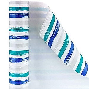 WRAPAHOLIC Wrapping Paper Roll - Blue Navy and Grey Lines Print for Birthday, Holiday, Wedding, Baby Shower Wrap - 30 inch x 33 feet