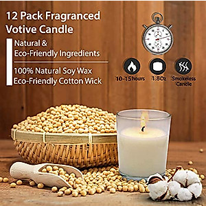 Ampliscent White Scented Glass Votive Candle - Set of 12 | Bulk Pack for Weddings, Bridal Showers or Home Parties and Centerpieces - Sandalwood Vanilla