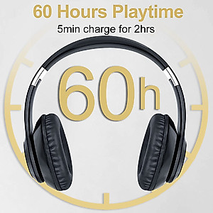 9S Bluetooth Headphones Over-Ear,CVC 6.0 Noise Cancelling Mic Wireless Headphones,60 Hrs Playtime Hi-Fi Stereo Deep Bass Foldable Headphones for Online Class, Home Office, PC, Cell Phones (Black)