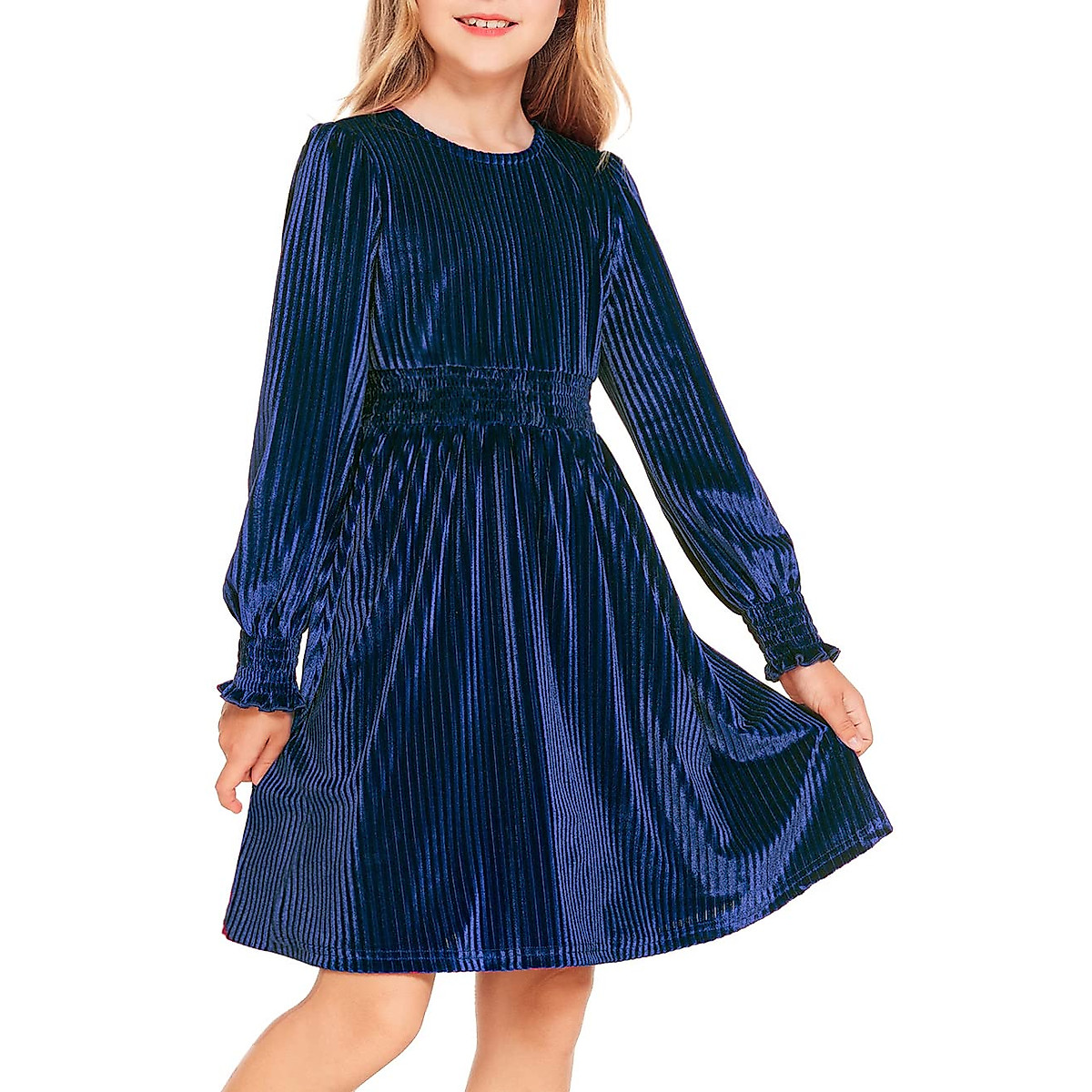 Arshiner Baby Girl Xmas Dress Winter Fall Dress for Kids Twirly Patry Formal Frock (Blue, 8-9 Years)