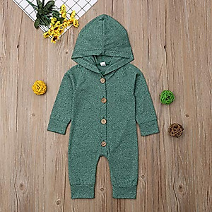 DUBASAM Newborn Baby Boy Long Sleeve Romper Jumpsuit Hooded Onesie Playsuit Solid Hoodie One Piece Bodysuit Fall Clothes (Green, 0-3 Months)