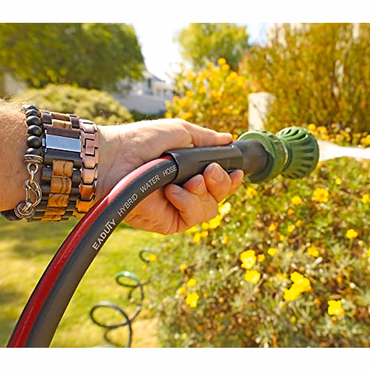 EADUTY Hybrid Garden Hose 5/8 IN. x 50 FT, Heavy Duty, Lightweight, Flexible with Swivel Grip Handle and Solid Brass Fittings, Gray+Red