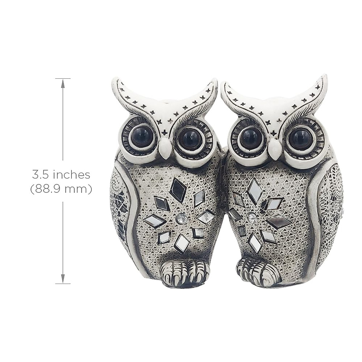 Rockin Owl Figurine Couple Set Cute Statue, Unique 2 White Owls Together - Nice Decoration for Home Office, White/Black