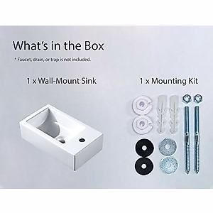 AMASHEN 18" Wall Mount Bathroom Sink, Floating Vanity Unit Sink, Small Rectangular Ceramic Cloakroom Wash Basin, White, Right Hand