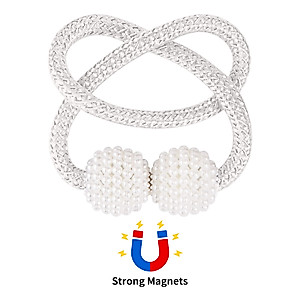 Kirecoo 2 Pack Curtain Tiebacks - Magnetic Curtain Tiebacks, Pearl Curtain Ties Decorative Rope, Curtain Holder Holdbacks for Drapes, Sheer Curtains (White)