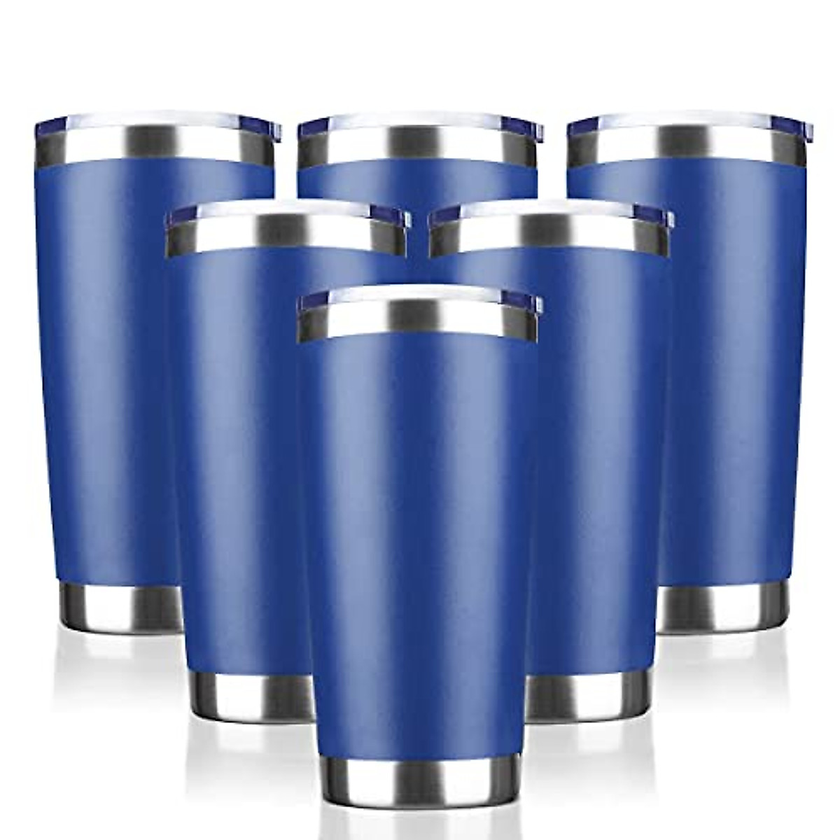EcoMozz 20oz Tumbler Stainless Steel Vacuum Insulated Mug with Lid, Double Wall Travel Mug, Durable Powder Coated Coffee Cup, Suitable for Ice Drinks and Hot Beverage（New Blue 6 pack）