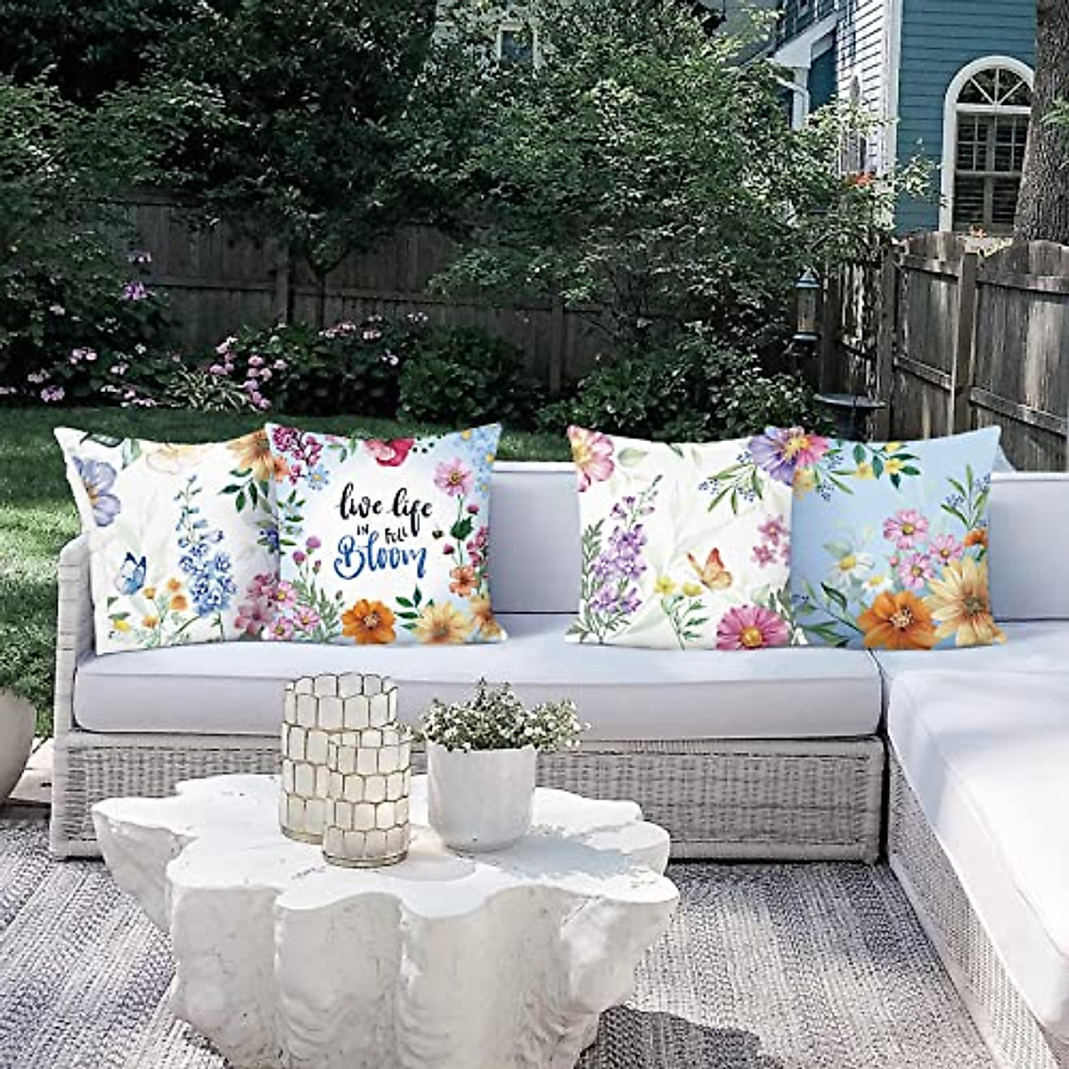 Bonhause Garden Spring Pillow Covers 18x18 Inch Set of 4 Live Life in Full Bloom Pillows Case Soft Velvet for Couch Sofa Patio Garden Decor