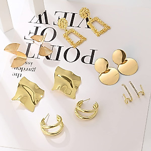 6 Pairs Gold Drop Dangle Earrings for Women Geometric Statement Earring Exaggerated Twisted Gold Earrings Set Jewelry for Women and Girls (6 Pairs Gold)