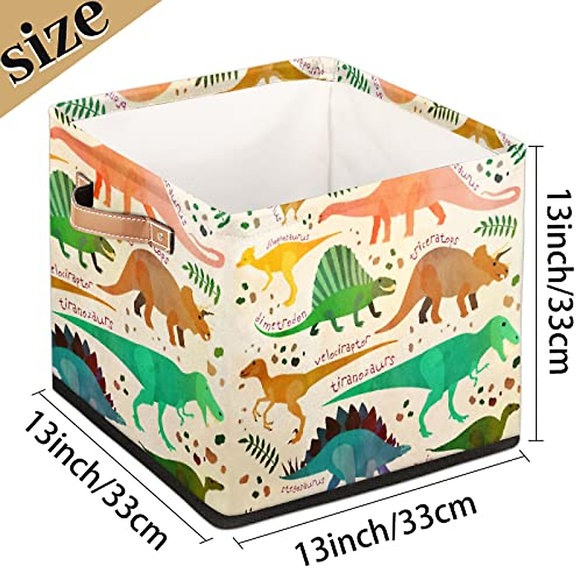 Dinosaur Pattern Storage Basket Bins for Organizing Pantry/Shelves/Office/Girls Room, Cute Animal Storage Cube Box with Handles Collapsible Toys Organizer 13x13