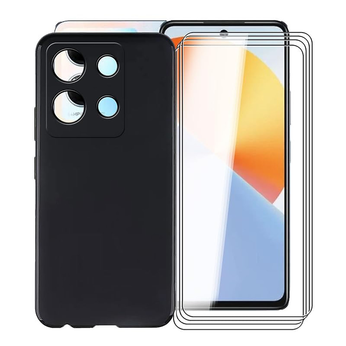 KJYFOANI for Infinix Note 30 Case, with [ 4 x Tempered Glass Protective Film], Black Soft Silicone Protection Sleeves Shockproof Bumper Case for Infinix Note 30 (6.78") - Black