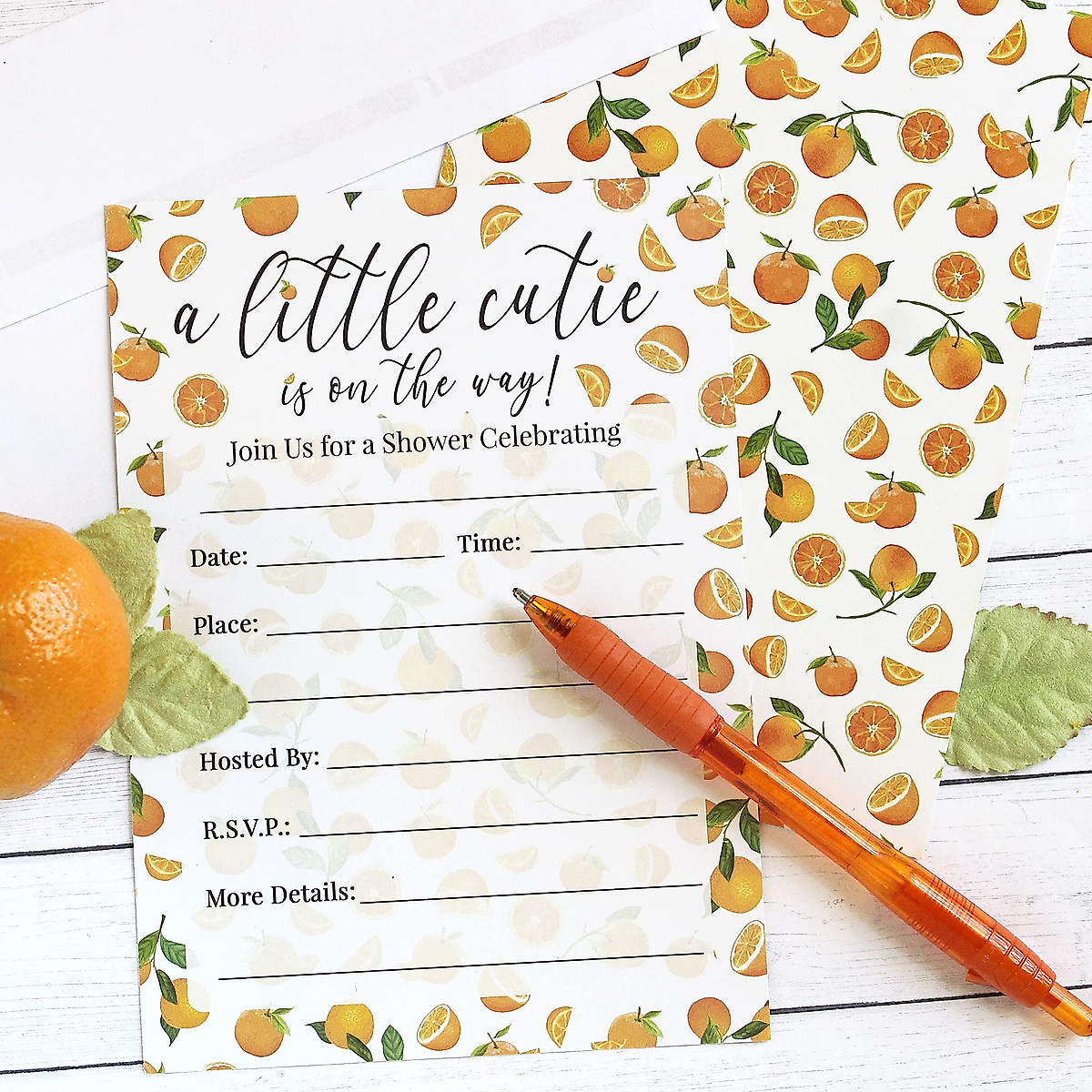 DISTINCTIVS Little Cutie Baby Shower Party Invitations - 10 Cards with Envelopes