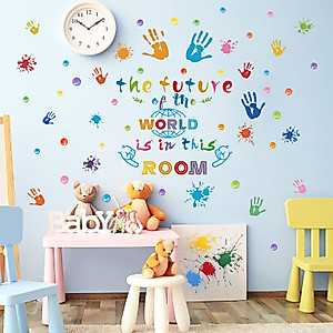 Handprint Wall Stickers Colorful Inspirational Quotes Paint Splatter Wall Decals for Kids Bedroom Classroom School Nursery Playroom